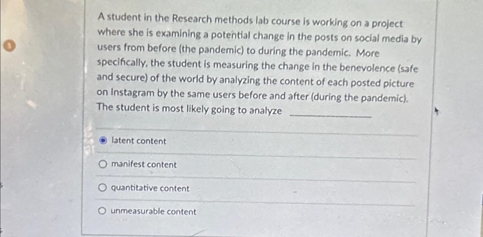 Solved A student in the Research methods lab course is | Chegg.com
