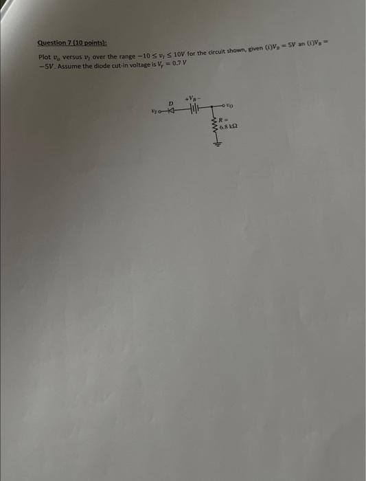 Solved Question 7 (10 points): Plot vo versus , over the | Chegg.com