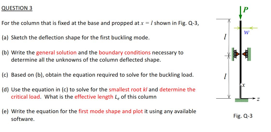 Solved QUESTION 3For the column that is fixed at the base | Chegg.com