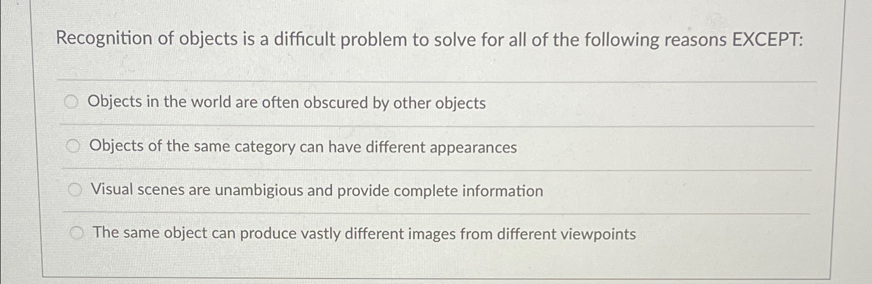 Solved Recognition of objects is a difficult problem to | Chegg.com