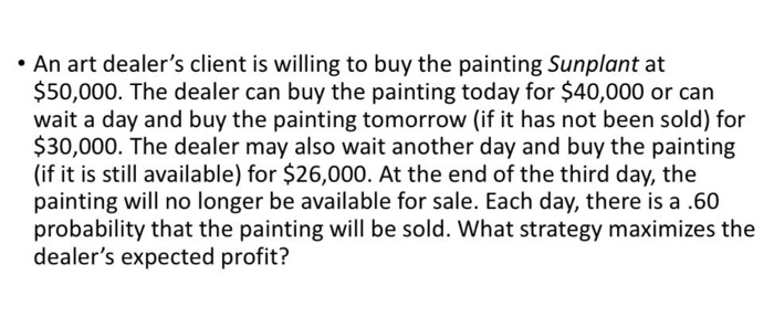 Solved An art dealer's client is willing to buy the painting | Chegg.com