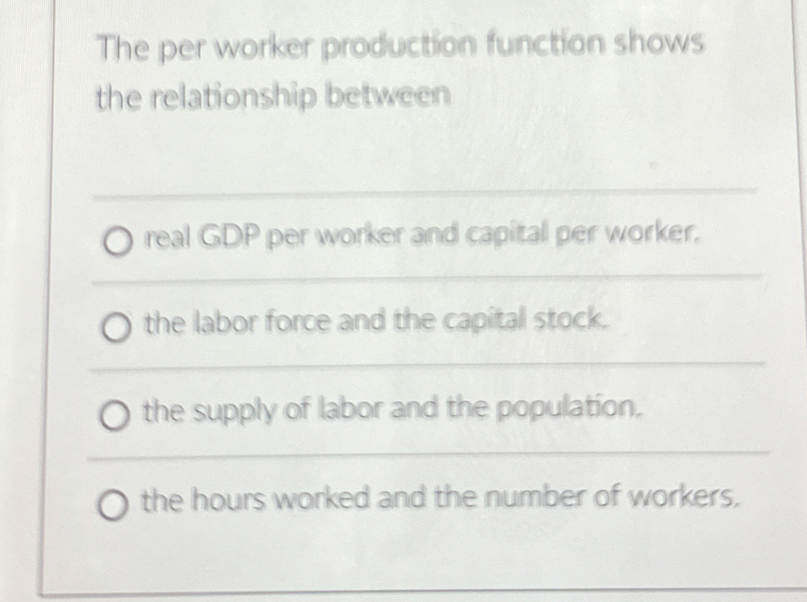 Solved The Per Worker Production Function Shows The