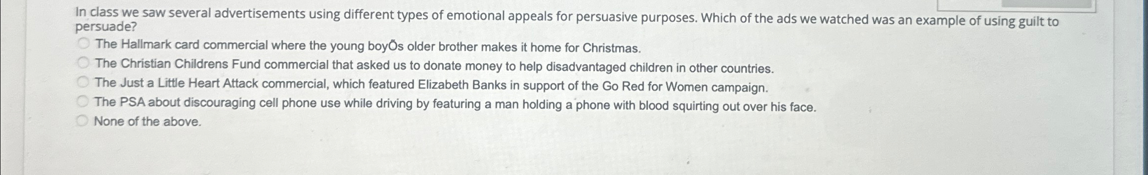 Solved In class we saw several advertisements using | Chegg.com