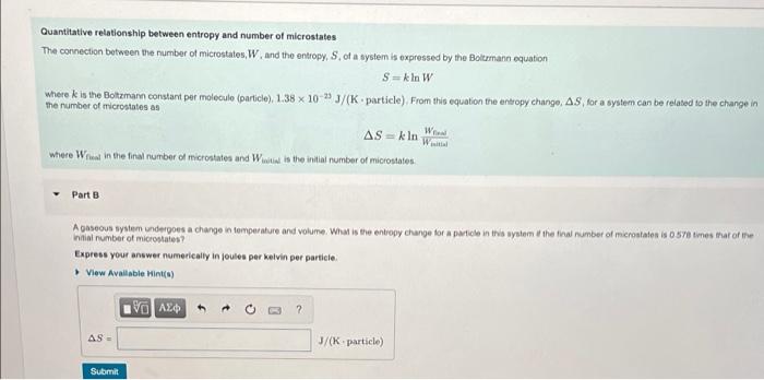 Solved Quantitative relationship between entropy and number | Chegg.com