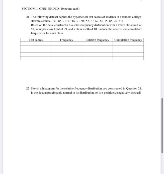 Solved 21. The following dataset depicts the hypothetical | Chegg.com