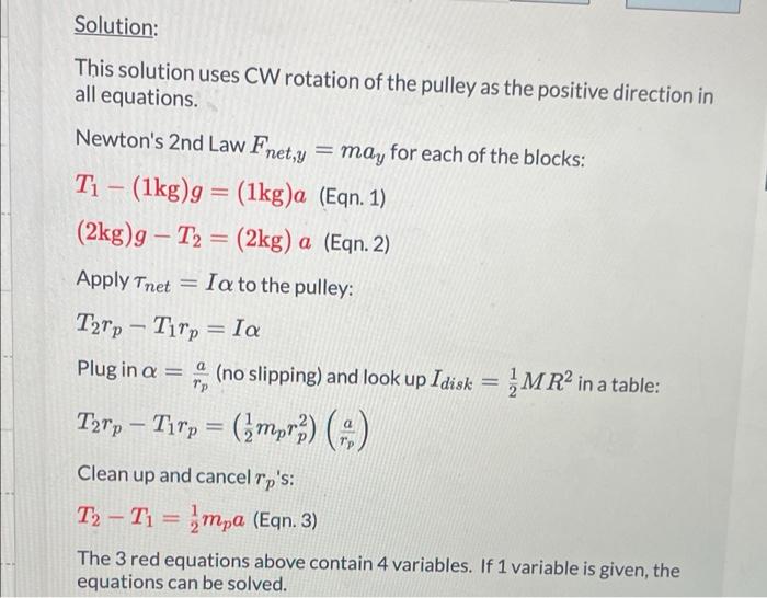 Solved Torque on a Pulley In the diagram, two masses are | Chegg.com