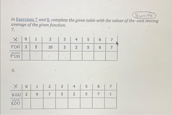 Solved 3 units In Exercises 7 and 8 complete the given table | Chegg.com