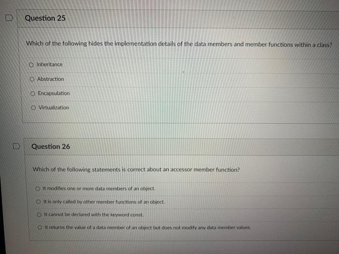 Which of the following hides the implementation | Chegg.com