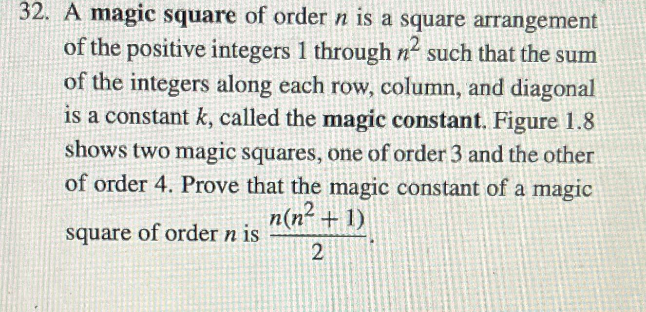 Solved A magic square of order n ﻿is a square arrangement of | Chegg.com