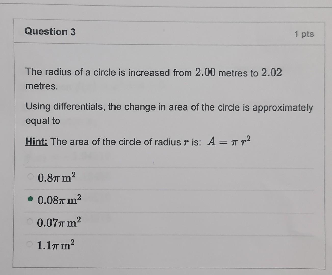 Solved The radius of a circle is increased from 2.00 metres | Chegg.com