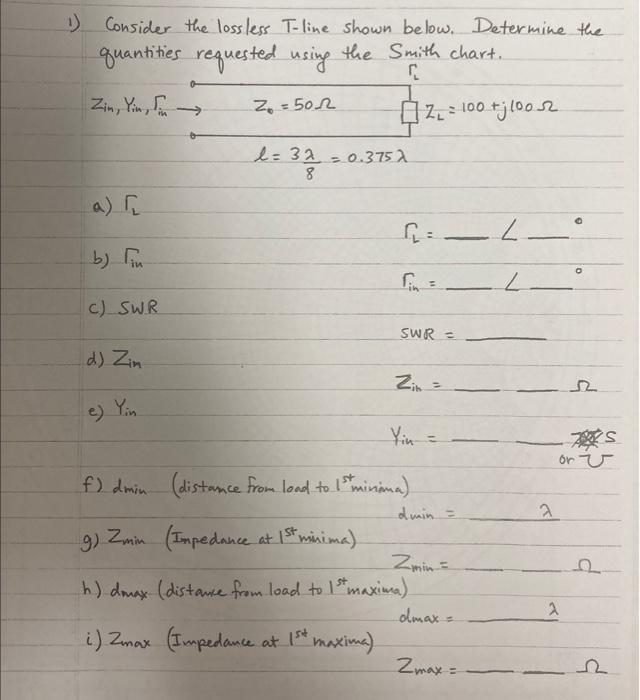 Solved 1) Consider the lossless T-line shown below. | Chegg.com