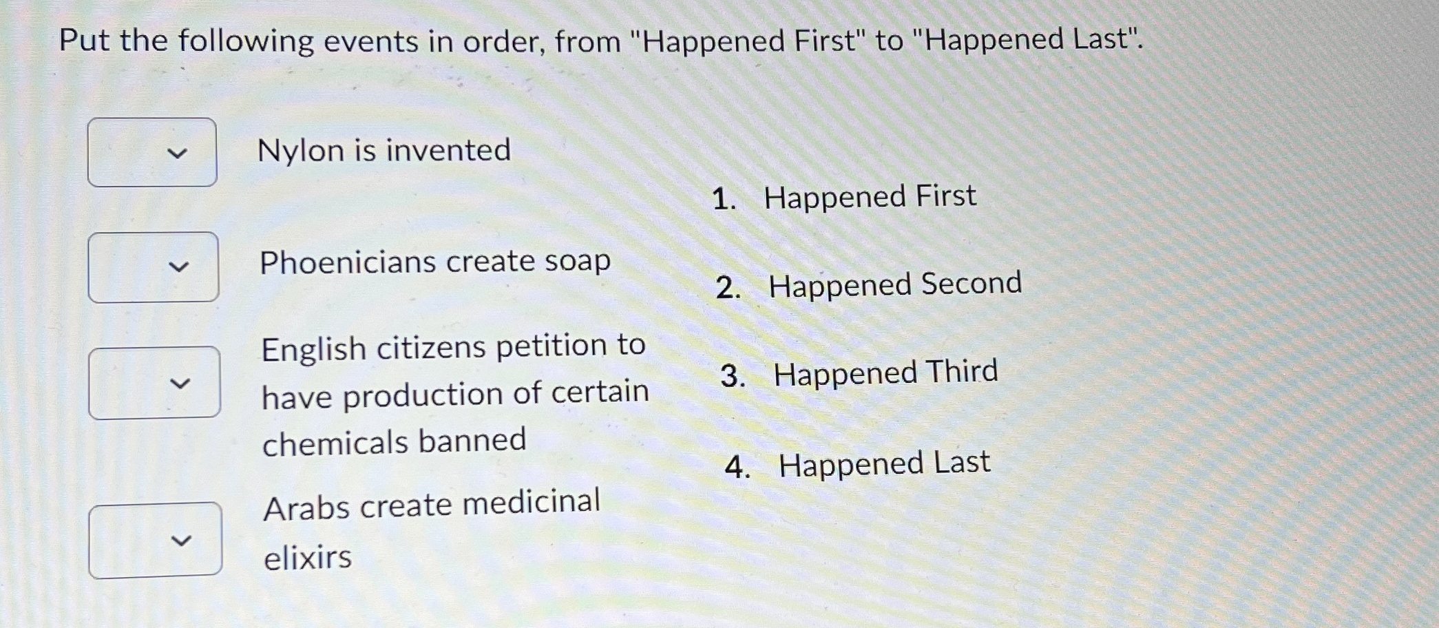 Solved Put the following events in order, from "Happened | Chegg.com