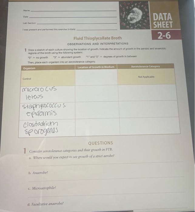 Solved Name Date Lab Section I was present and performed | Chegg.com