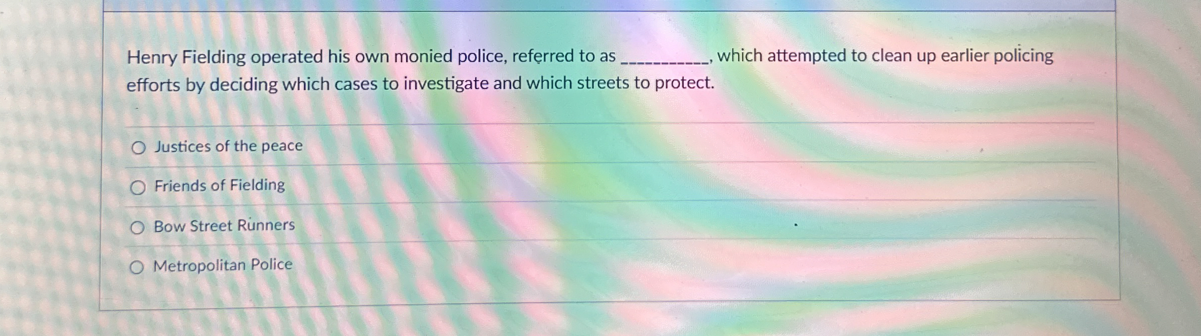 Solved Henry Fielding operated his own monied police, | Chegg.com