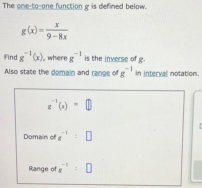Solved The one-to-one function g is defined below. | Chegg.com