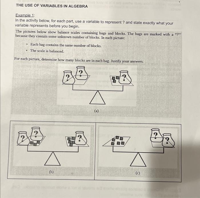 Solved THE USE OF VARIABLES IN ALGEBRA Example 1: In the | Chegg.com