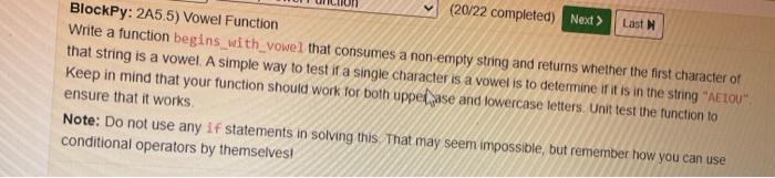 Solved Blockpy 2a5 5 Vowel Function Write A Function