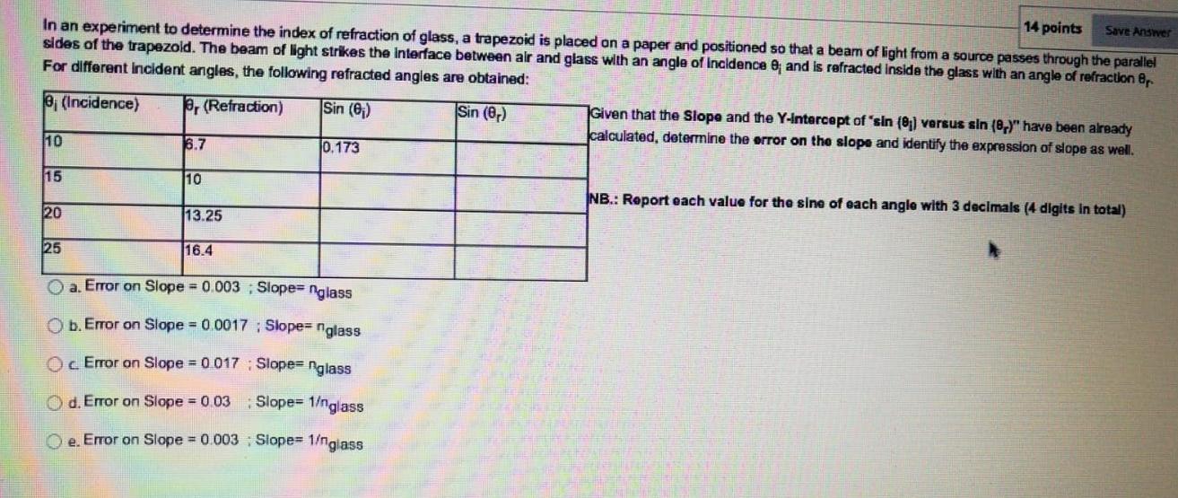 Solved 14 points Save Answer In an experiment to determine | Chegg.com