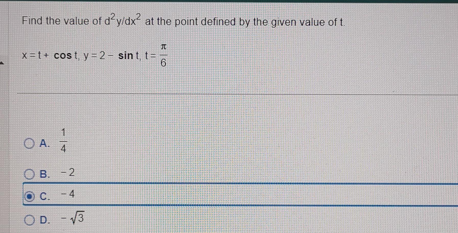 Solved Find the value of d2y/dx2 at the point defined by the | Chegg.com