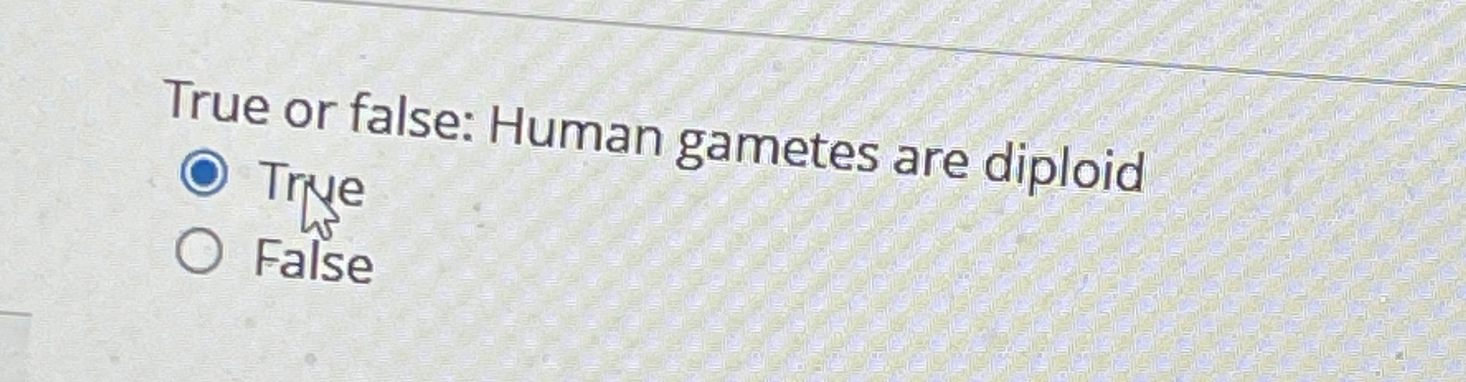 Solved True or false: Human gametes are diploidTrue ﻿False | Chegg.com