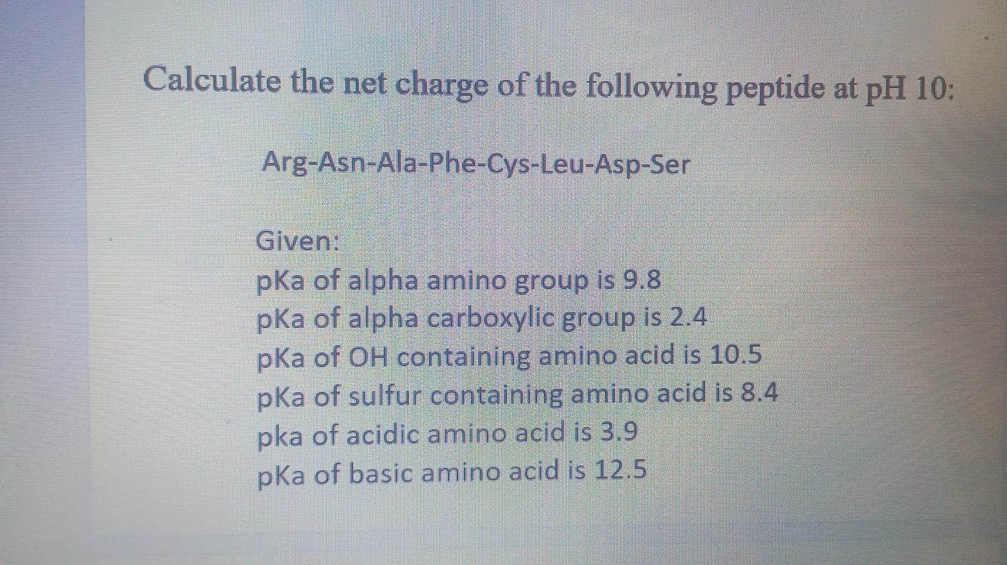 Solved Calculate the net charge of the following peptide at | Chegg.com