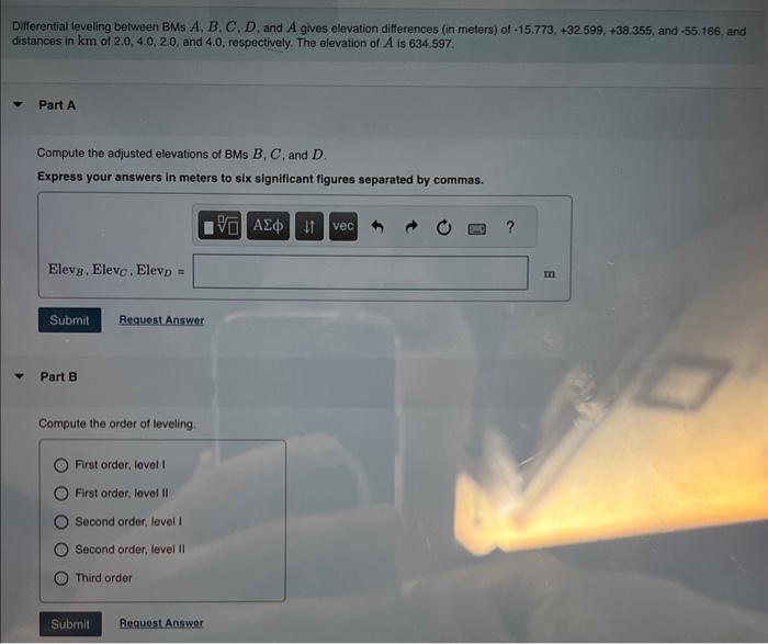Solved Differential leveling between BMs A,B,C,D, and A | Chegg.com