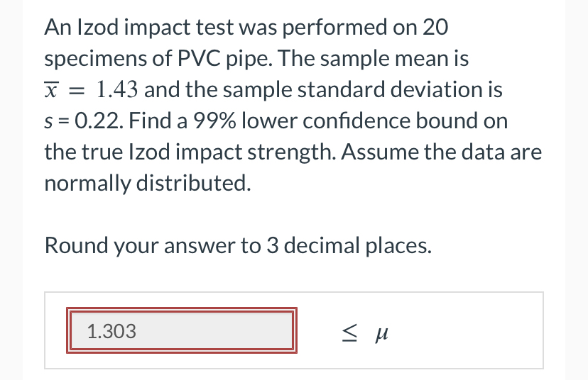 Solved An Izod impact test was performed on 20 ﻿specimens of | Chegg.com