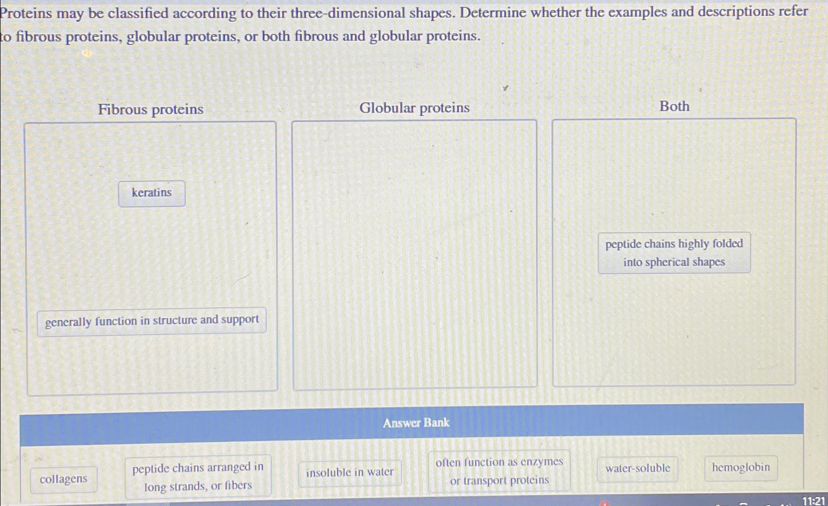 Solved Proteins may be classified according to their | Chegg.com