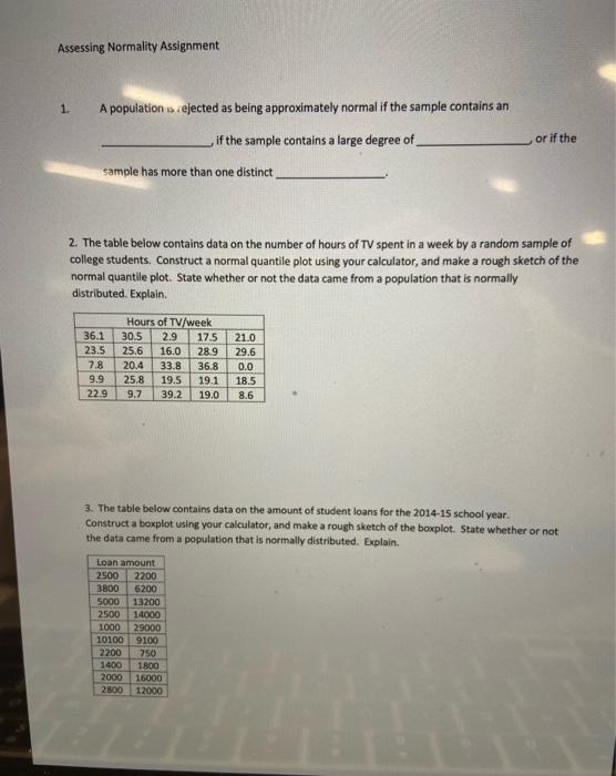 Solved Assessing Normality Assignment 1. A population is | Chegg.com