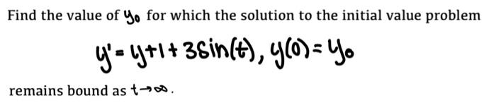 Solved Find the value of y0 for which the solution to the | Chegg.com