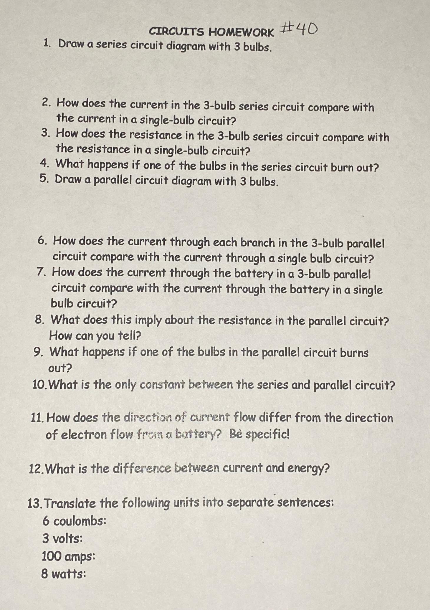 Solved CIRCUITS HOMEWORK #40Draw a series circuit diagram | Chegg.com