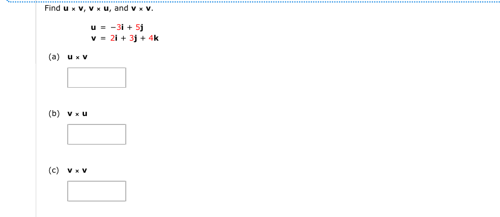 Solved Find u×v,v×u, ﻿and | Chegg.com