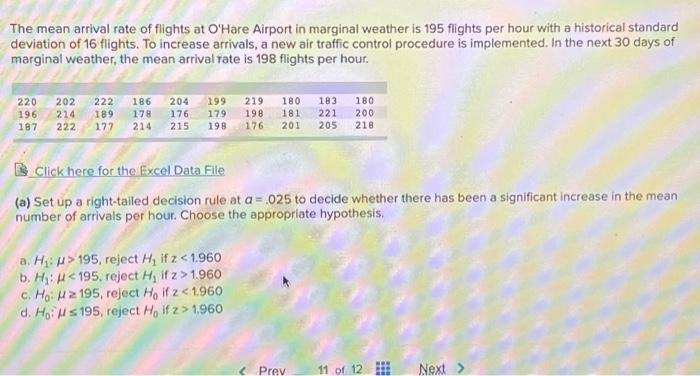 Solved The mean arrival rate of flights at O'Hare Airport in | Chegg.com