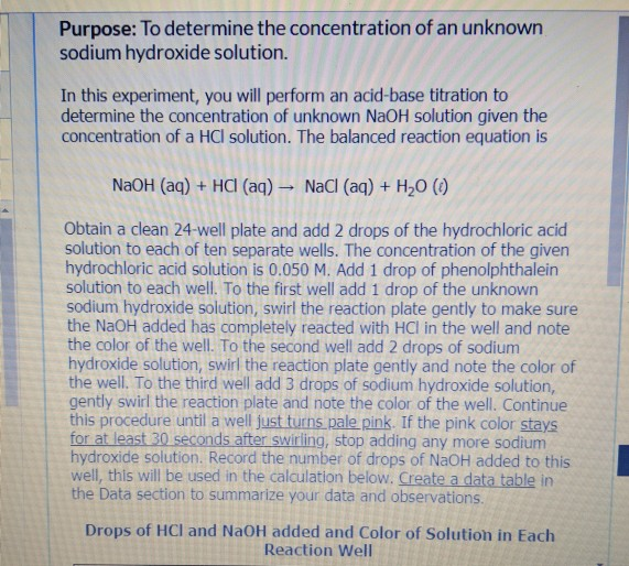 Purpose: To determine the concentration of an unknown | Chegg.com