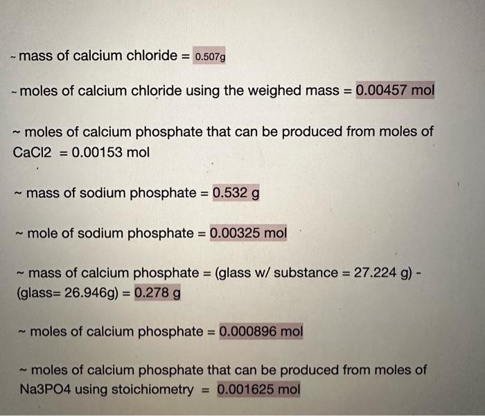 Solved ∼ mass of calcium chloride =0.507 g ∼ moles of | Chegg.com