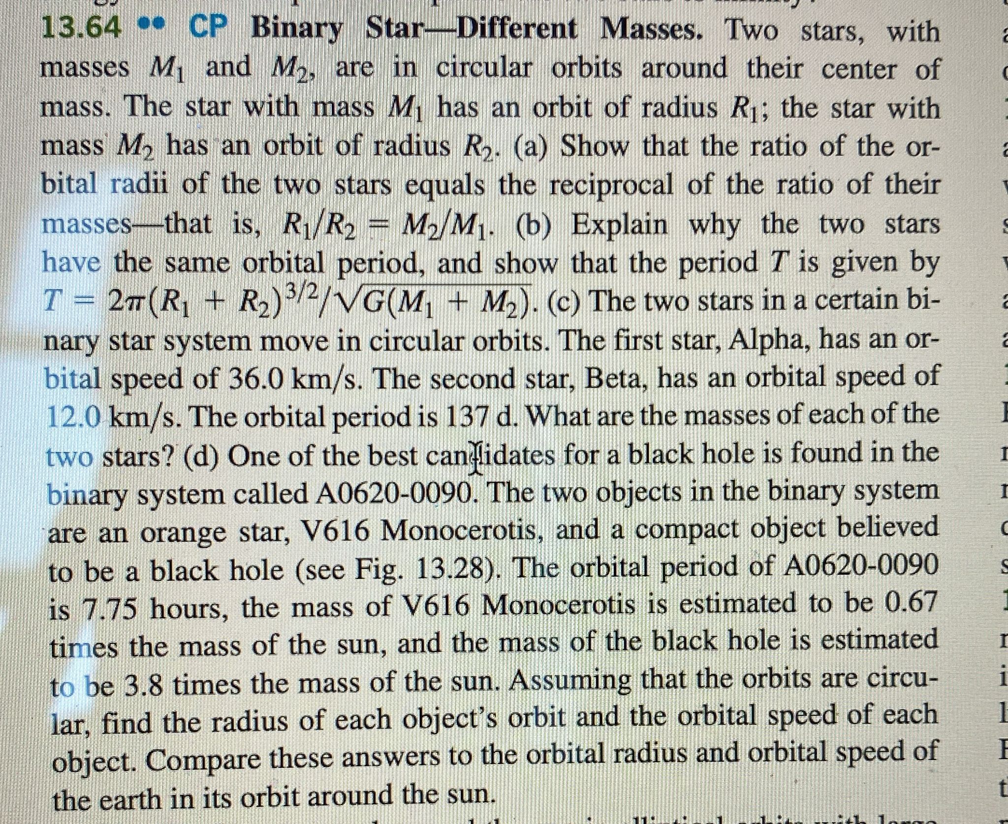 13.64* ﻿CP Binary Star-Different Masses. Two stars, | Chegg.com