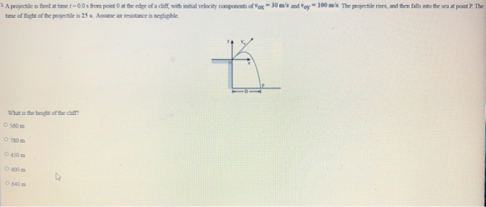 Solved A projectile is fired at time t=0.0s from point 0 at | Chegg.com