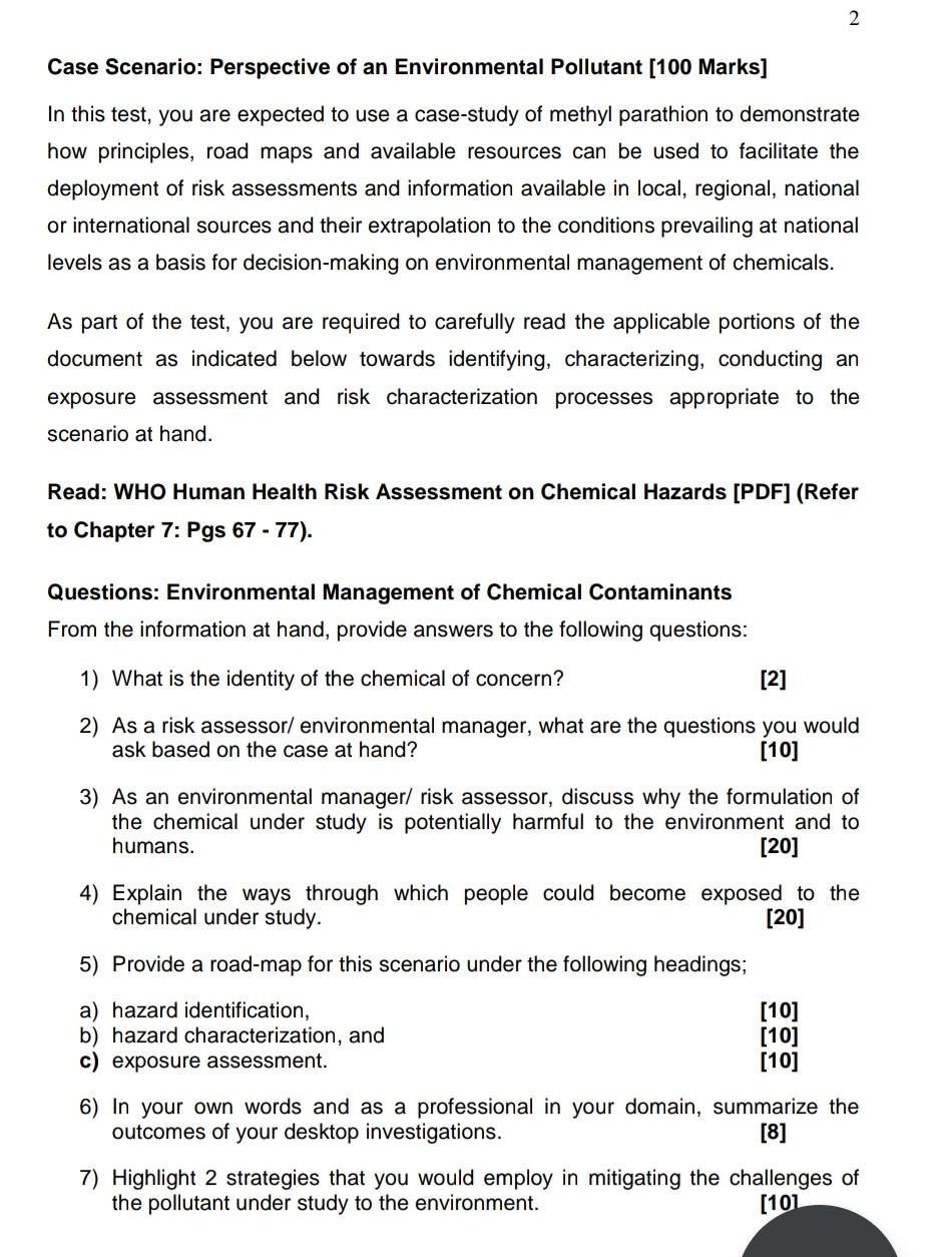 2 Case Scenario: Perspective of an Environmental | Chegg.com
