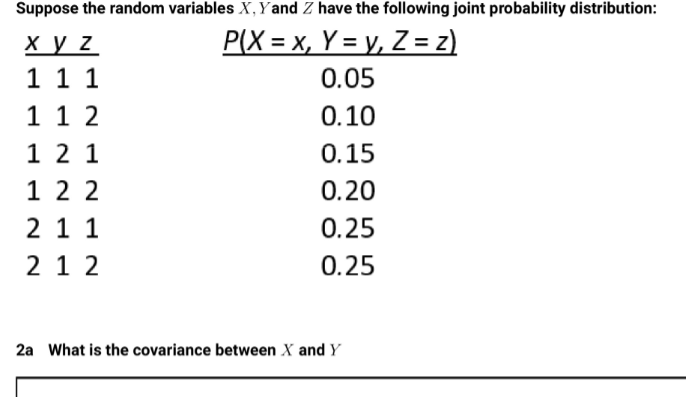 Solved Suppose the random variables x,Y ﻿and Z ﻿have the | Chegg.com