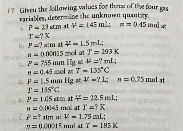 Solved 17 Given the following values for three of the four | Chegg.com