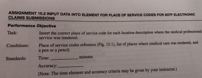 ASSIGNMENT 15.2 INPUT DATA INTO ELEMENT FOR PLACE OF | Chegg.com