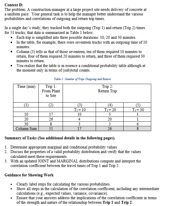 Solved Context D:The problem: A construction manager at a | Chegg.com