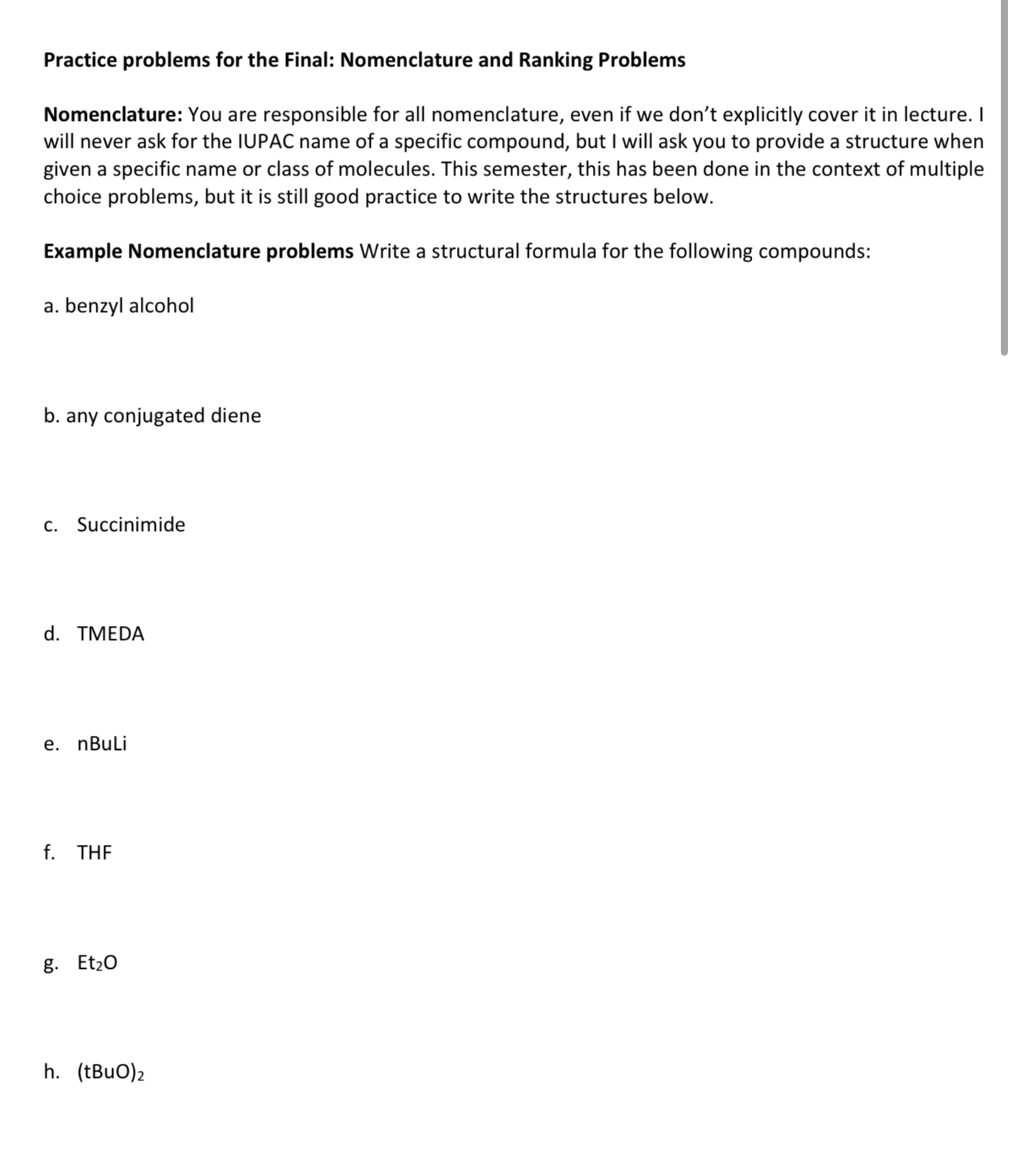 Solved Practice problems for the Final: Nomenclature and | Chegg.com