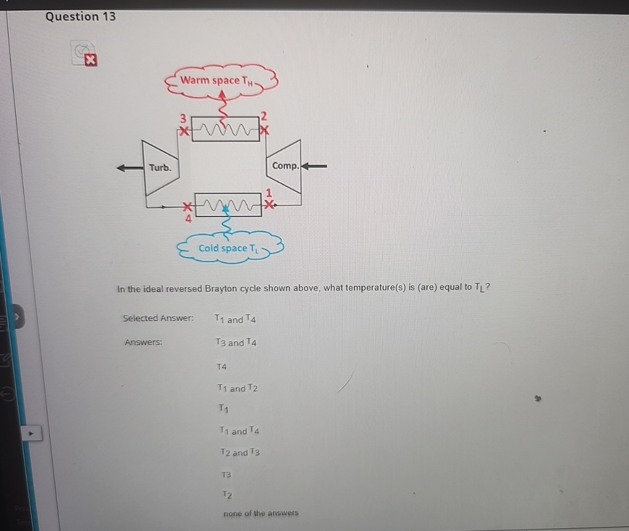Solved Question 13In the ideal reversed Brayton cycle shown | Chegg.com