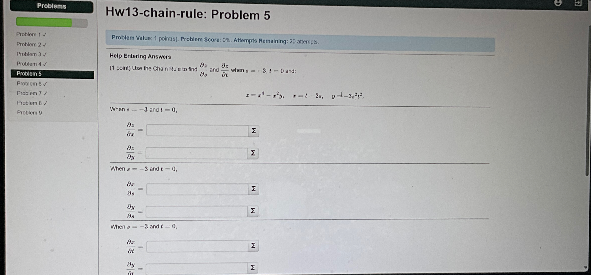 Solved ProblemsHw13-chain-rule: Problem 5Problem 1 Problem | Chegg.com