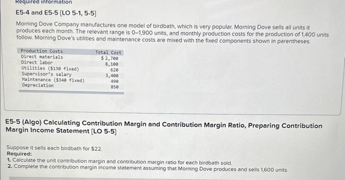 Solved E5-4 and E5-5 [LO 5-1, 5-5] Morning Dove Company | Chegg.com