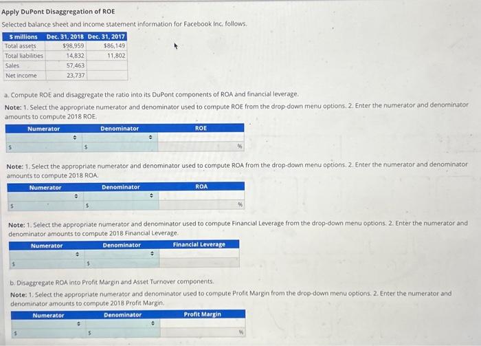Solved Apply DuPont Disaggregation of ROE Selected balance | Chegg.com
