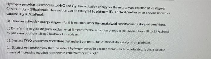 Solved Hydrogen peroxide decomposes to H20 and 02. The | Chegg.com