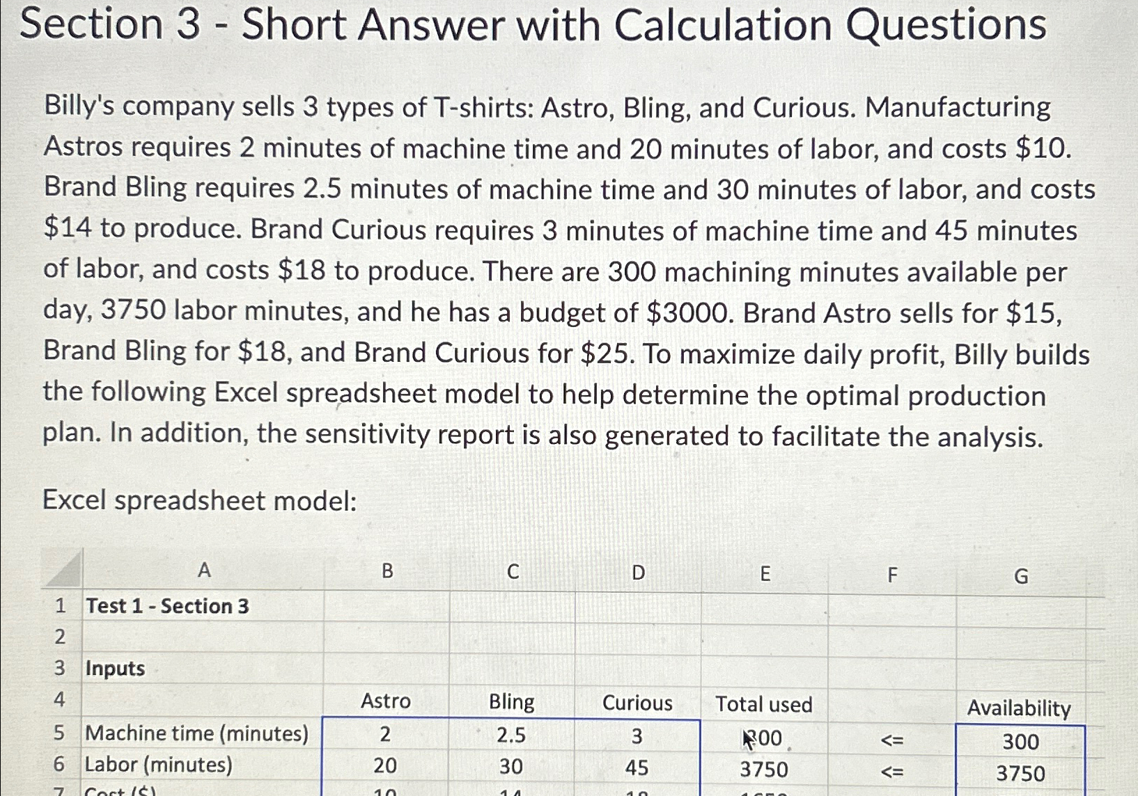 Solved Section 3 - ﻿Short Answer with Calculation | Chegg.com