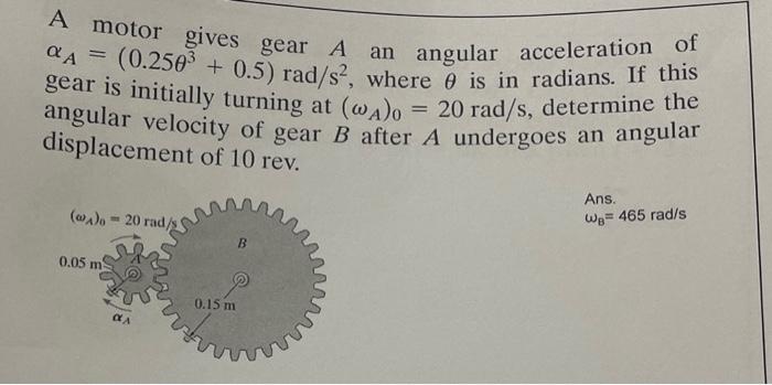 Solved A motor gives gear A an angular acceleration of | Chegg.com
